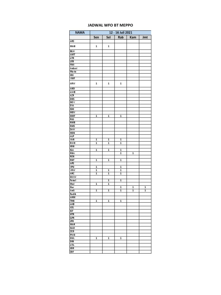 Jadwal WFO 12 - 16 Juli | PDF