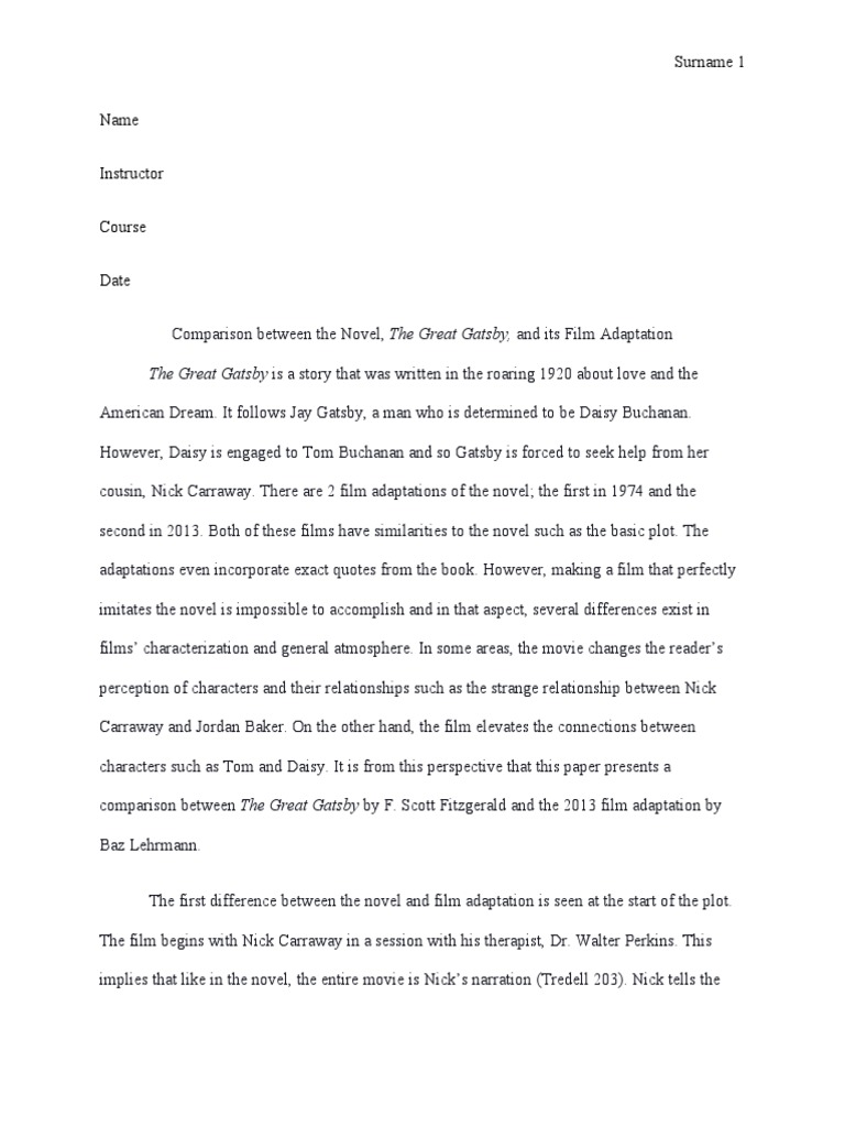 Comparing The Great Gatsby: Book vs. Film | PDF | The Great Gatsby