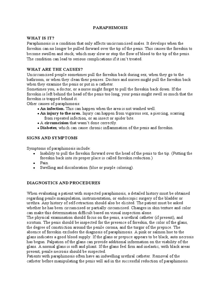 PARAPHIMOSIS | PDF | Urology | Diseases And Disorders