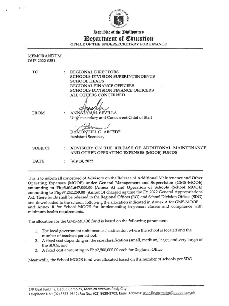 Sub Aro Ro1 GMS Sdo Addl. Mooe | PDF