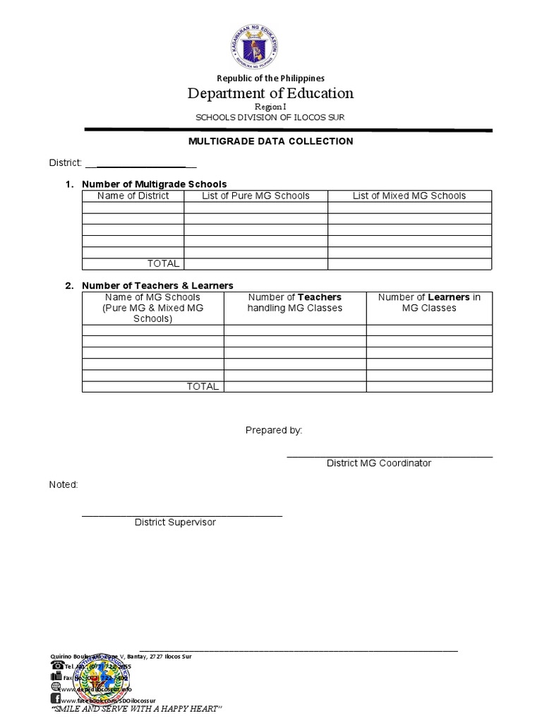 Department of Education: Multigrade Data Collection | PDF