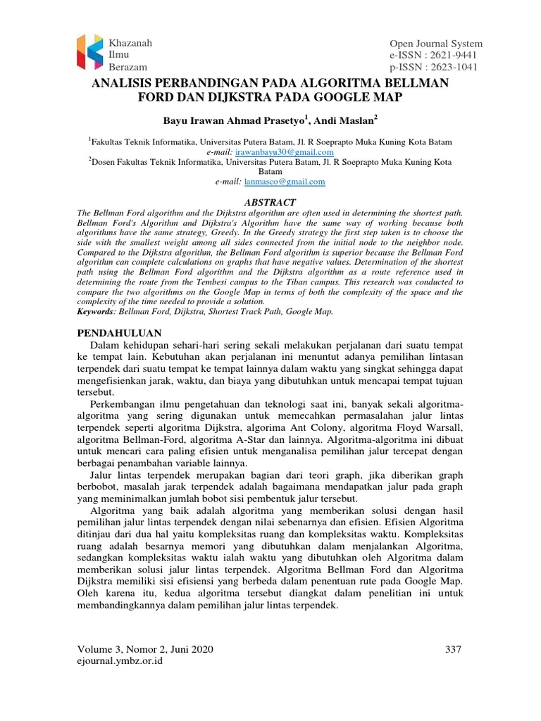 Perbandingan Algoritma Bellman-Ford dan Dijkstra dalam Penentuan Jalur ...