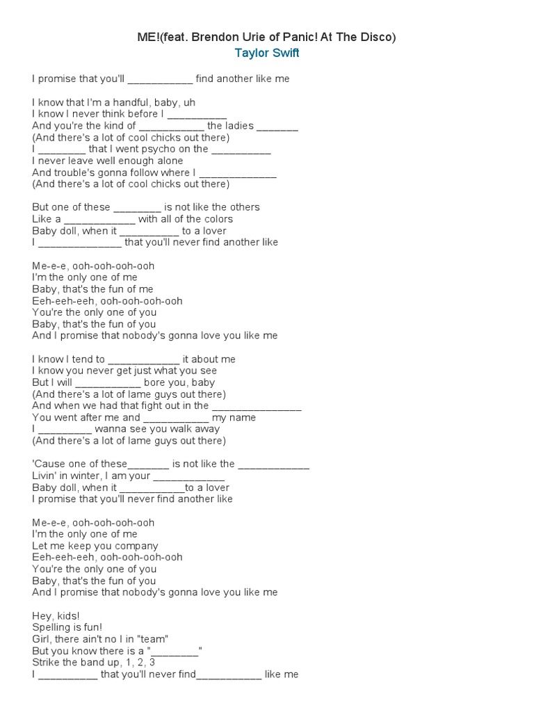 Taylor Swift Me Activities With Music Songs Nursery Rhymes Warmers ...