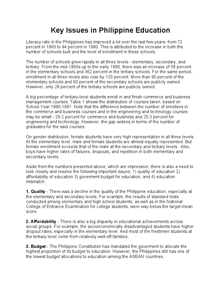 Key Issues in Philippine Education | PDF | Human Capital Flight ...