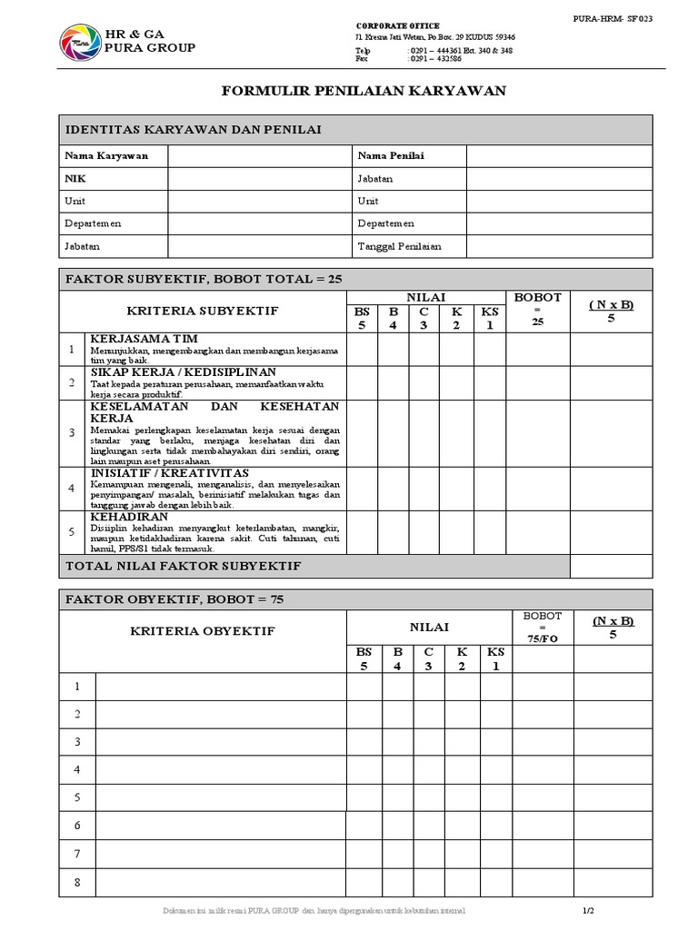 023-Formulir Penilaian Karyawan | PDF