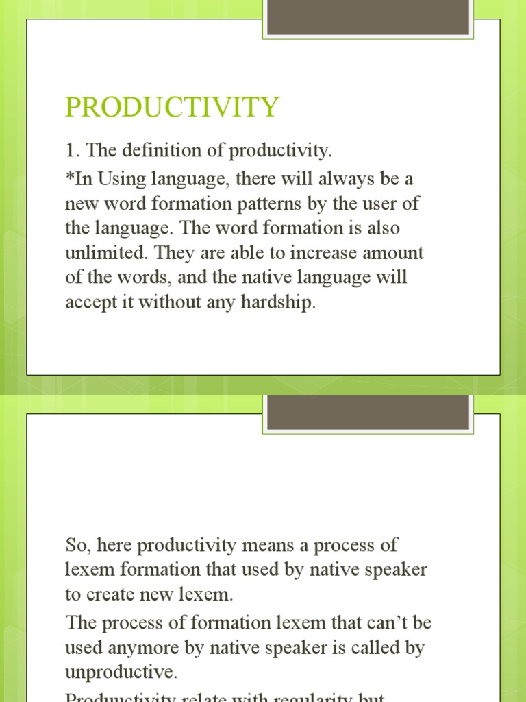 MORPHOLOGY Bab Productivity | PDF | Lexicon | Morphology (Linguistics)