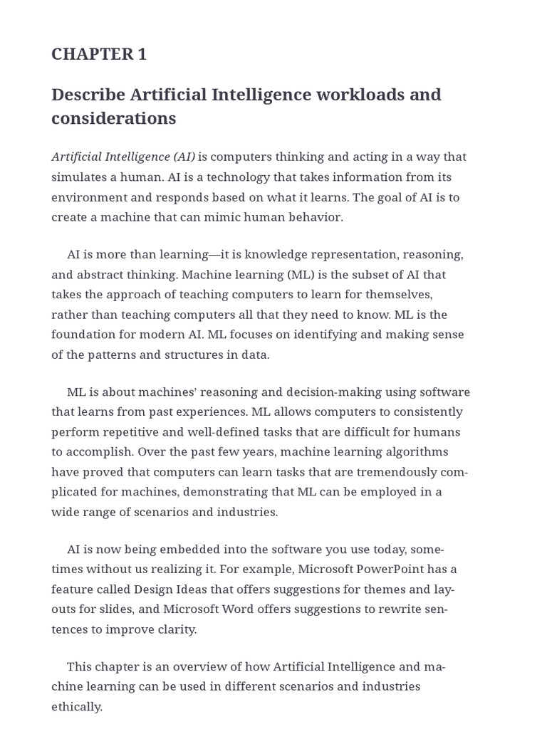 Chapter 1 Describe Artificial Intelligence Workloads and Considerations ...