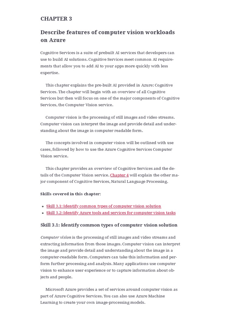 Chapter 3 Describe Features of Computer Vision Workloads On Azure ...