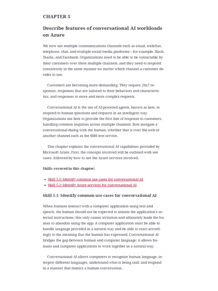 Chapter 5 Describe Features of Conversational AI Workloads On Azure ...