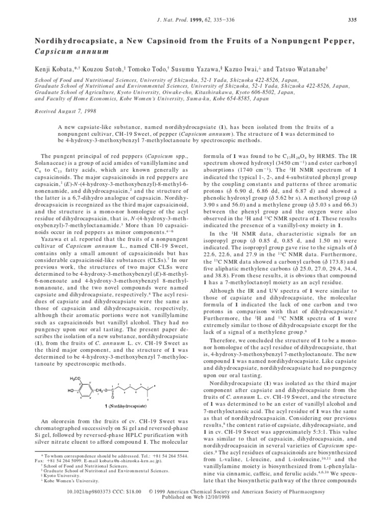 Capsicum Annuum: Nordihydrocapsiate, A New Capsinoid From The Fruits of ...