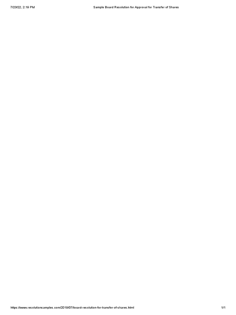 Sample Board Resolution for Approval for Transfer of Shares | PDF