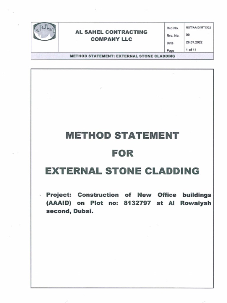 Stone Cladding Method of Statement | PDF