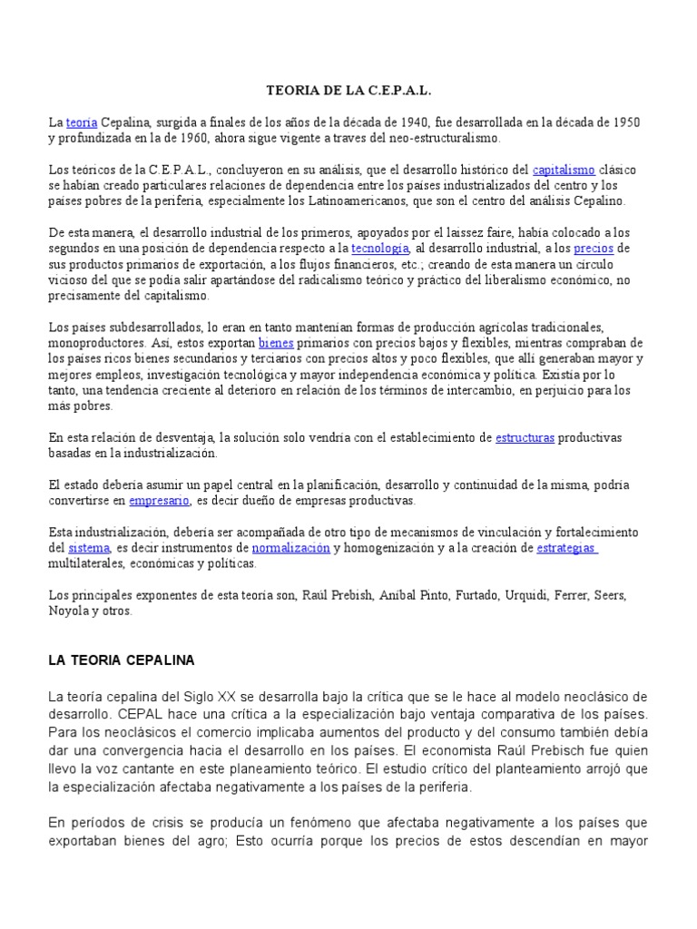Teoría Cepalina y Dependencia | PDF | Ciencias económicas | Economias