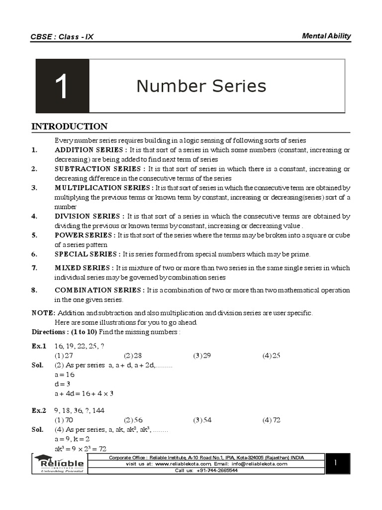 MAT_Series Completion( Number series, Alphabet Series) | PDF ...