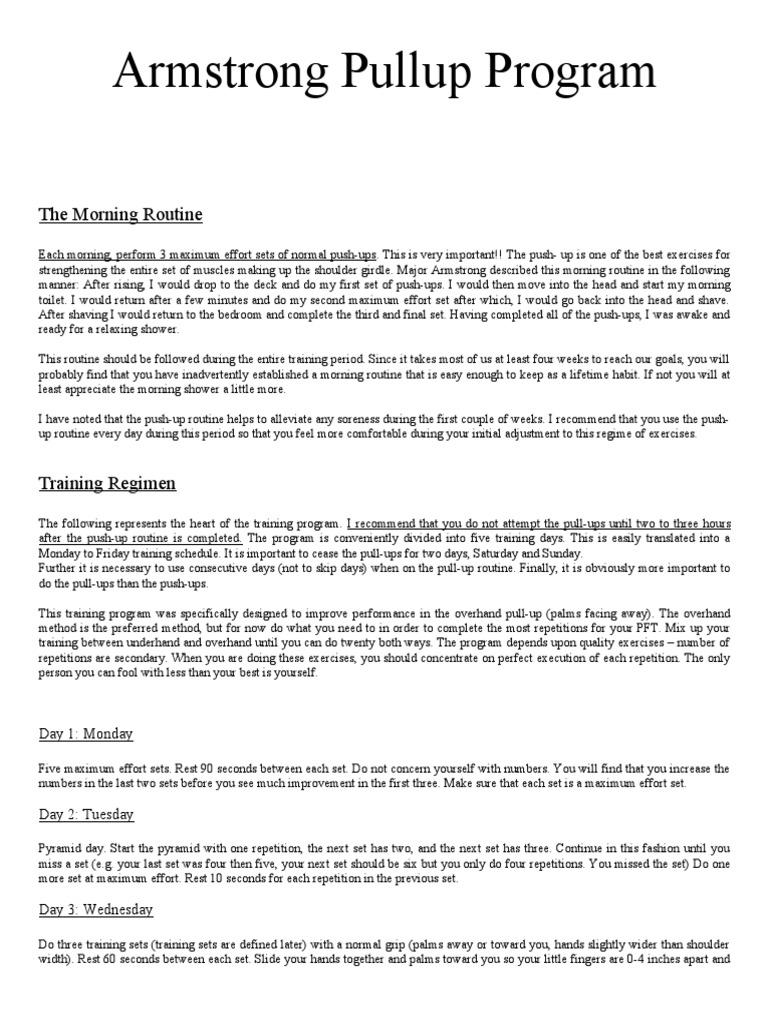 Armstrong Pullup Program: The Morning Routine | PDF | Physical Fitness ...