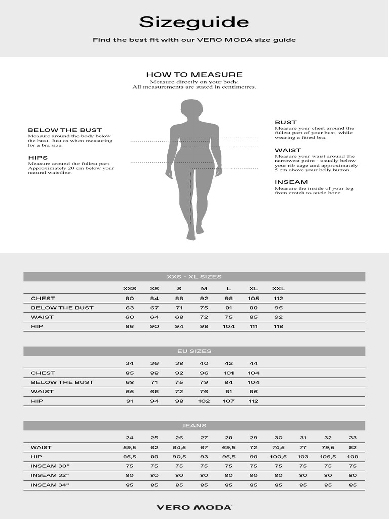 VERO MODA Size Guide | Download Free PDF | Waist | Body Shape