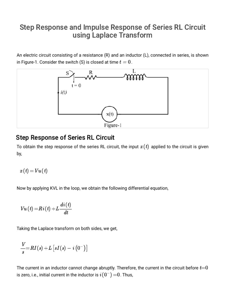 Step Response and Impulse Response of Series RL Circuit Using Laplace Transform | Download Free ...