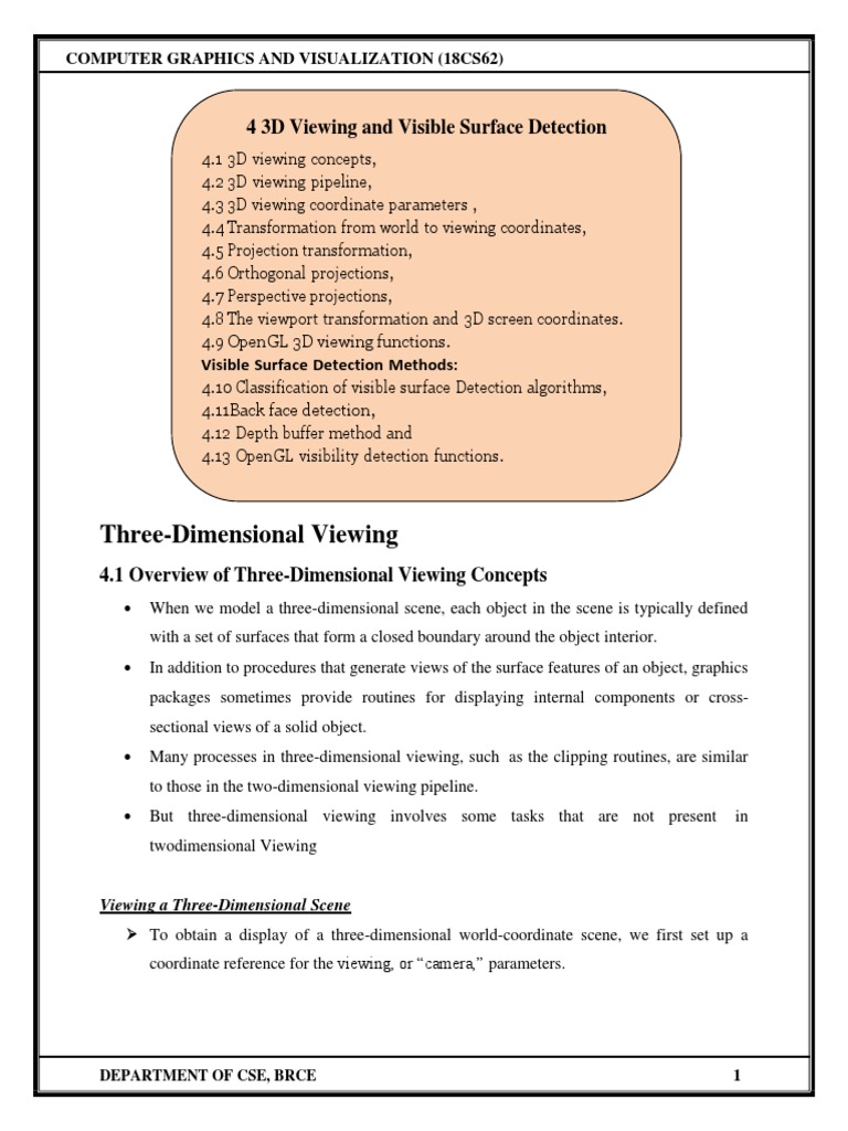 Three-Dimensional Viewing: 4 3D Viewing and Visible Surface Detection ...