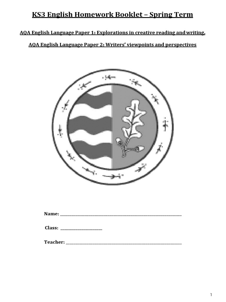 KS3 English Homework Booklet: Spring Term | PDF