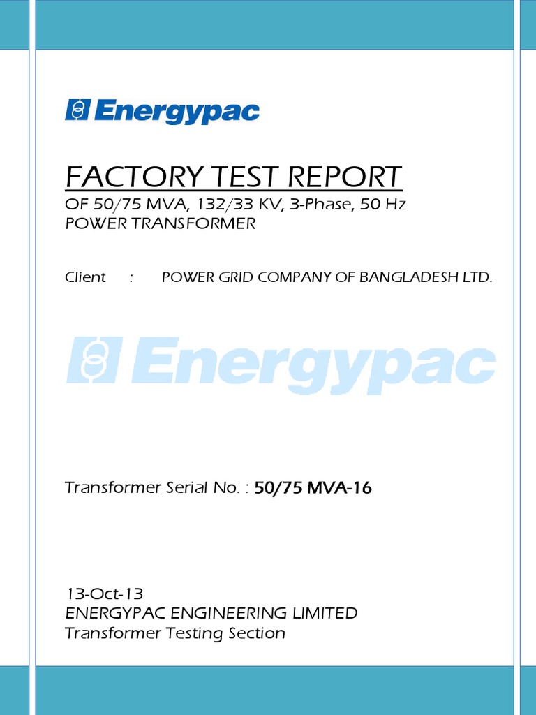 Power Transformer Test Report | PDF | Transformer | Electrical Impedance