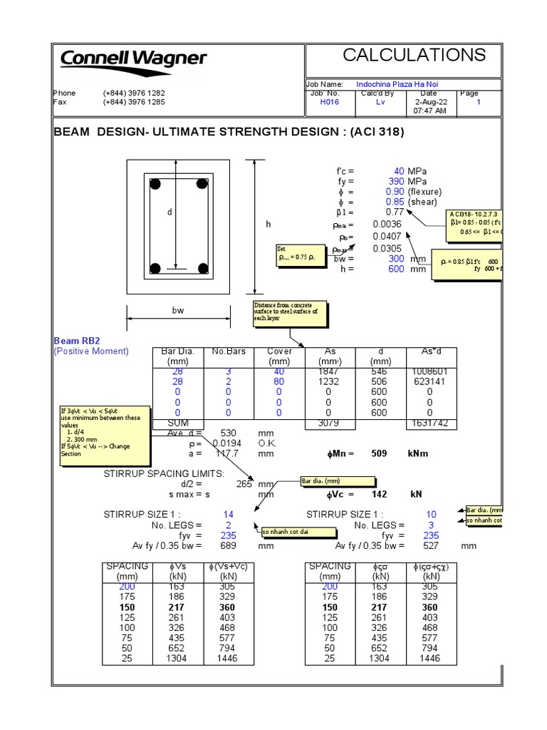 Calculations: Beam Design-Ultimate Strength Design: (Aci 318) | PDF ...