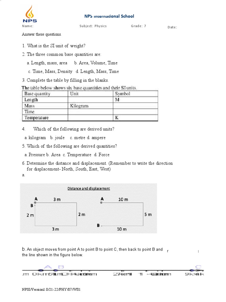 Grade 7 Physics Worksheet 1 | PDF | Length | Kilogram
