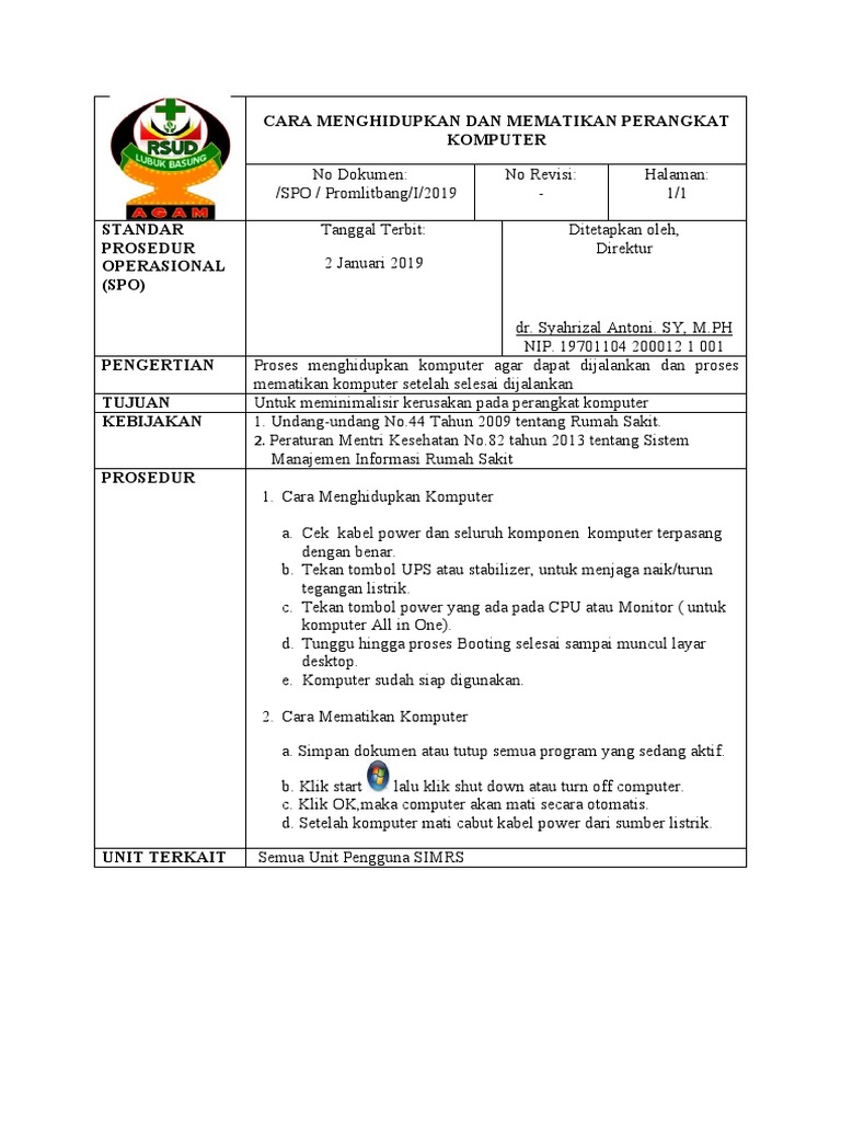 SOP Penggunaan Komputer | PDF