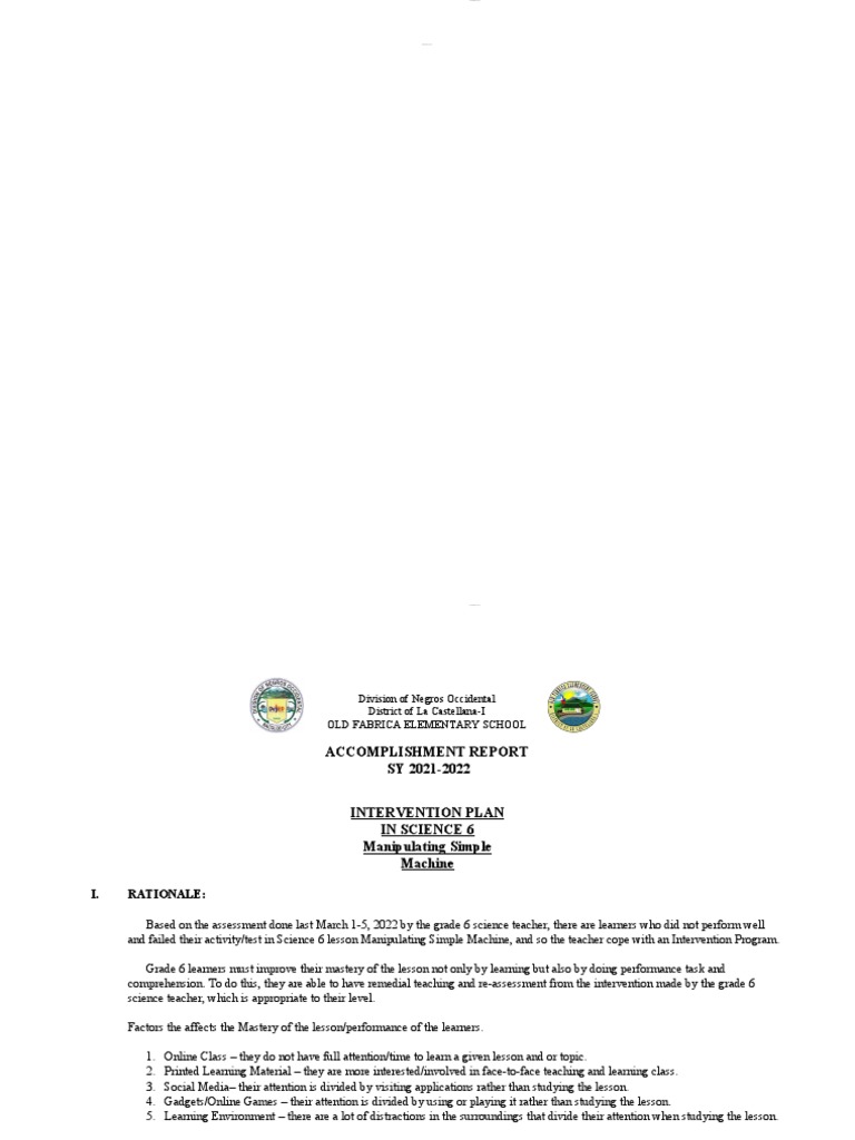Accomplishment Report Intervention Plan Remedial For Students | PDF ... Accomplishment Report Intervention Plan Remedial For Students | PDF ...