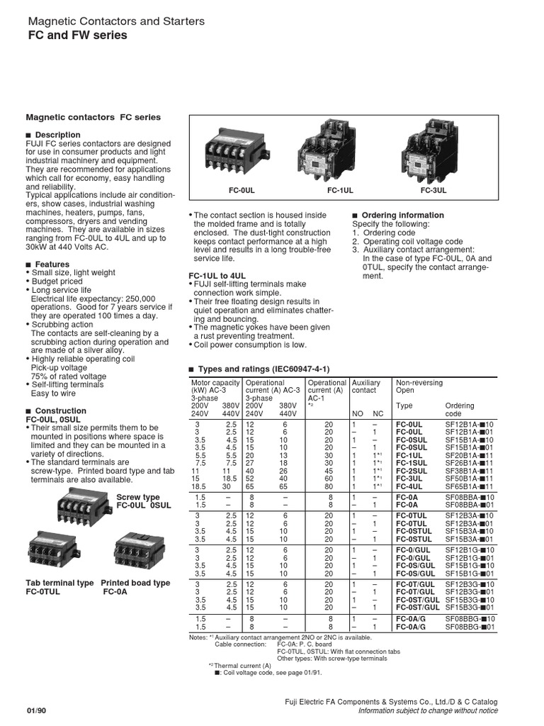 Fuji Magnetic Contactors & Starters Datasheet | PDF | Relay | Inductor