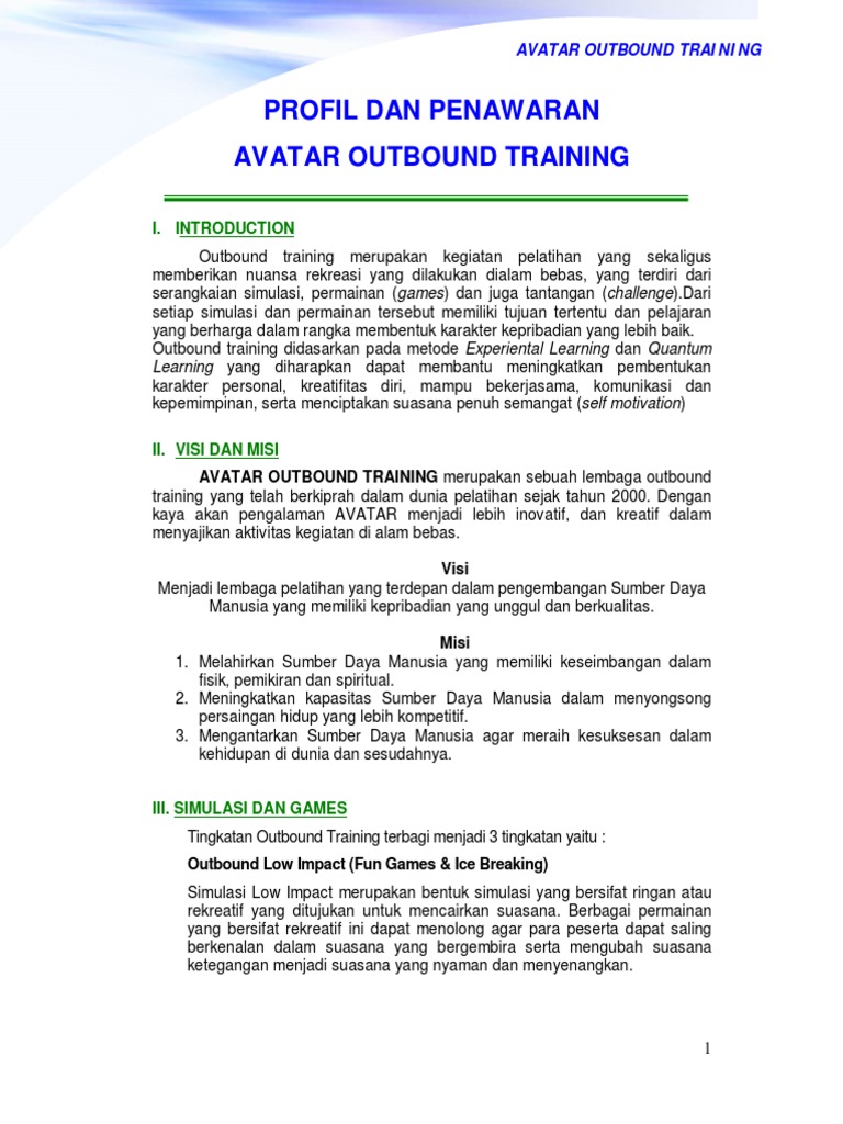 Paket Outbound Training Avatar | PDF | Karier & Perkembangan