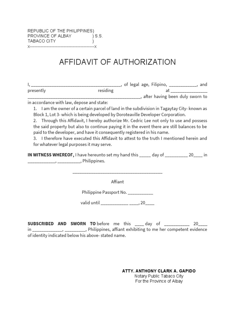 Affidavit of Authorization | PDF