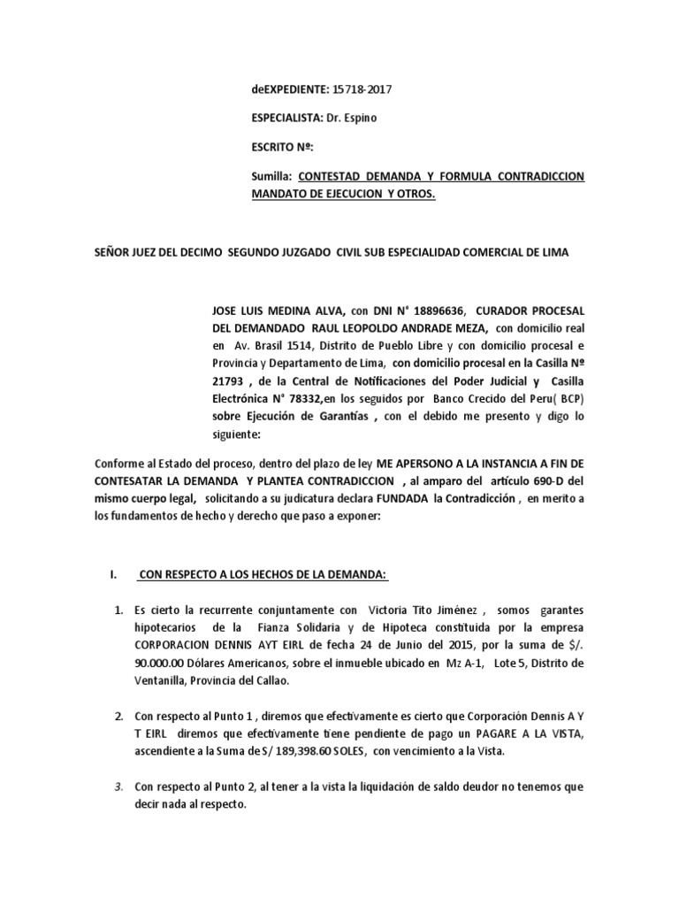 Excepcion y Contradiccion | PDF | Demanda judicial | Principios éticos