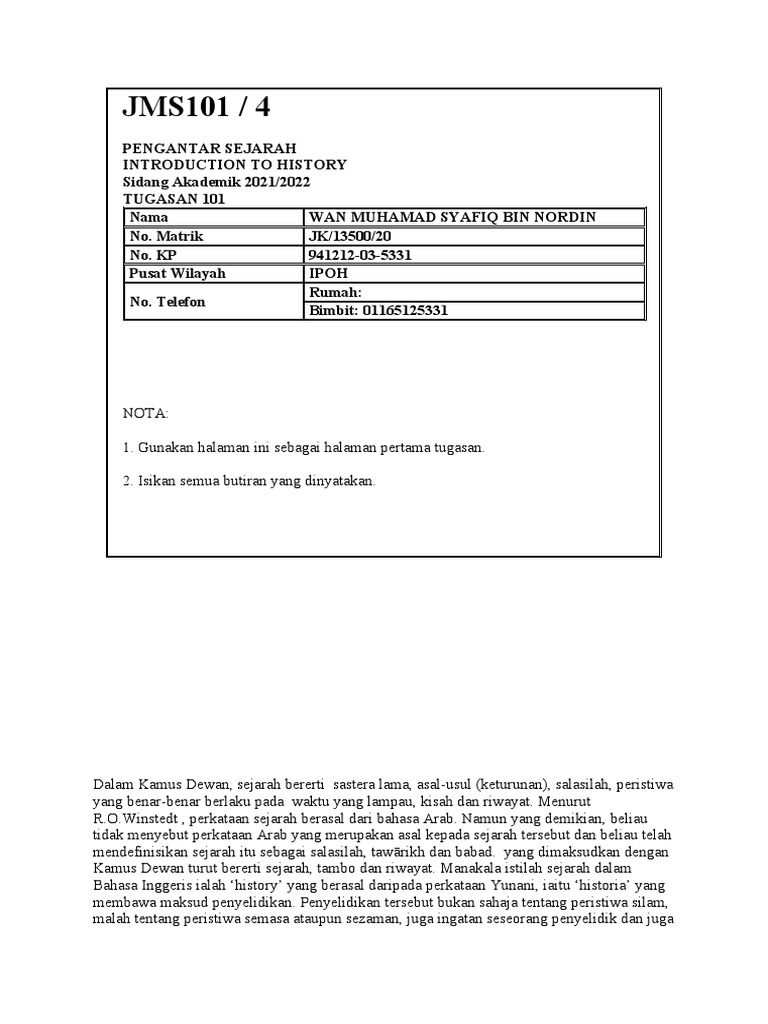 JMS101 - Wan Muhamad Syafiq | PDF