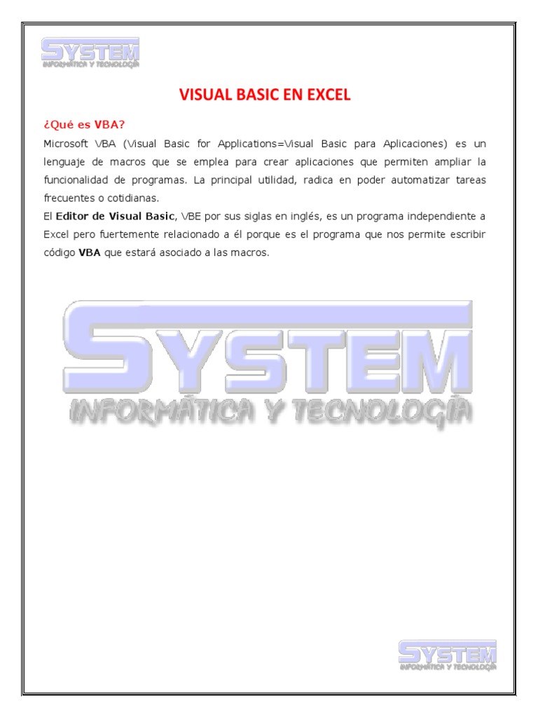 Visual Basic en Excel | PDF | Microsoft Excel | Visual Basic para ...