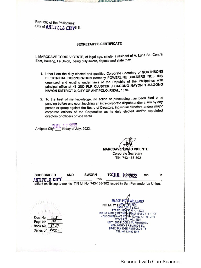 Sec. Cert. of No Intra-Corporate Dispute | PDF