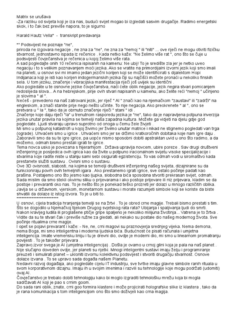 Vella - Matrix Se Urušava Transkript | PDF