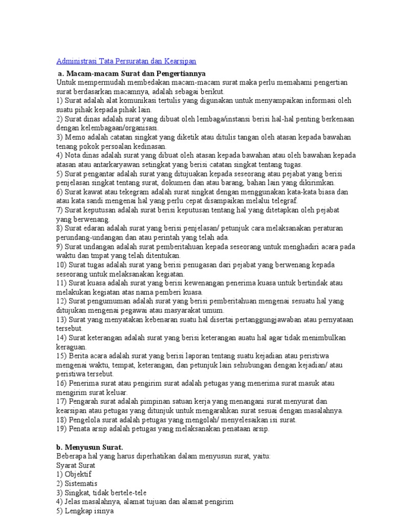 Administrasi Tata Persuratan Dan Kearsipan | PDF