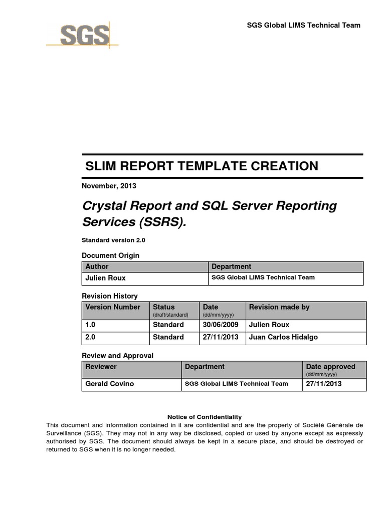SLIM Report Template Guide: SSRS & Crystal | PDF | Microsoft Sql Server ...