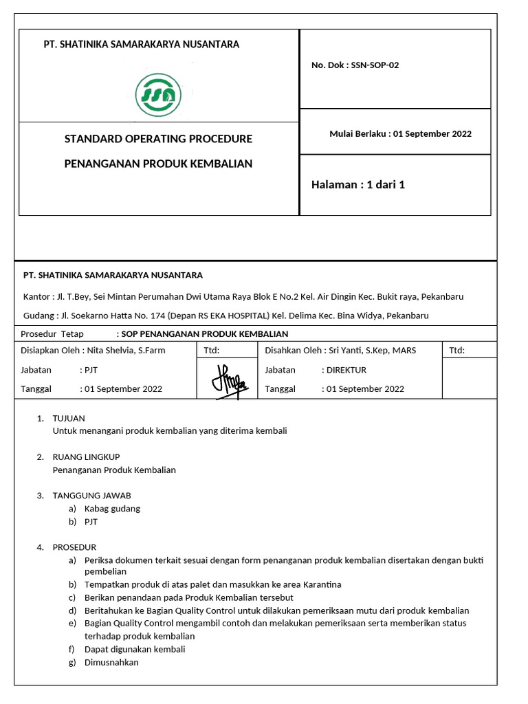 SOP Penanganan Produk Kembalian | PDF | Pengelolaan Keuangan & Uang ...