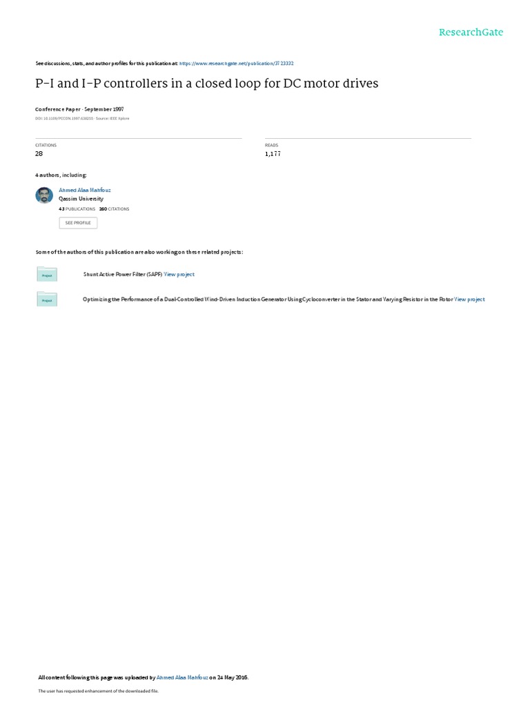 PI and IP Controllers in A Closed Loop For DC Motor Drives | PDF ...