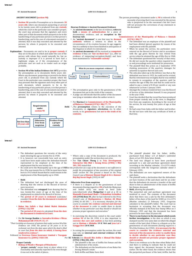03 Ancient Document LAW 4111 Evidence II 1: Internal | PDF | Hearsay ...