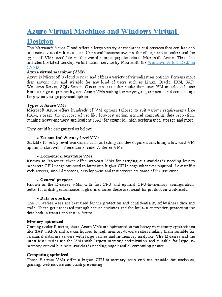 Azure Virtual Machines and Windows Virtual Desktop | PDF | Virtual ...