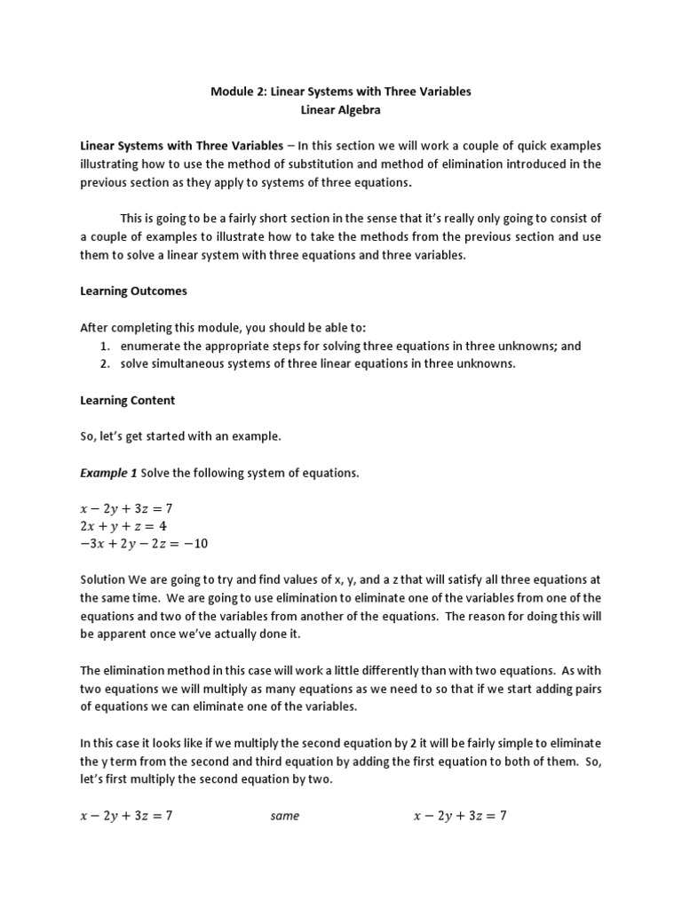 Module 1b Three-Variables | PDF | System Of Linear Equations | Equations