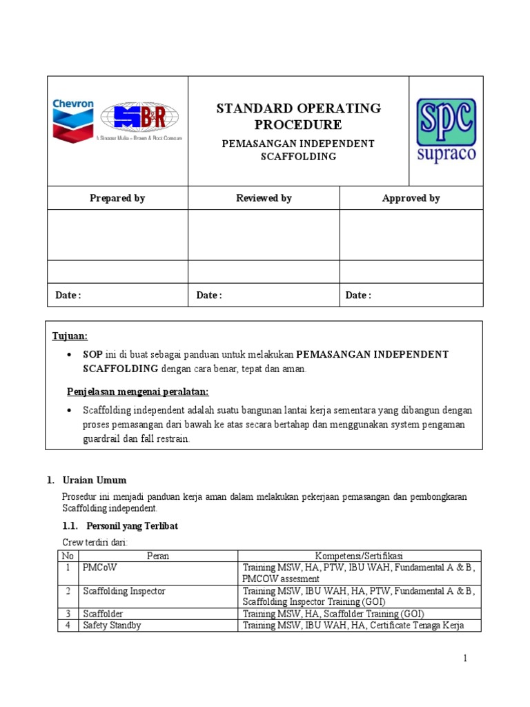 NEW METOD SOP-Erection and Dismantle Independent Scaffolding Up Dated Dec. 2018 | PDF