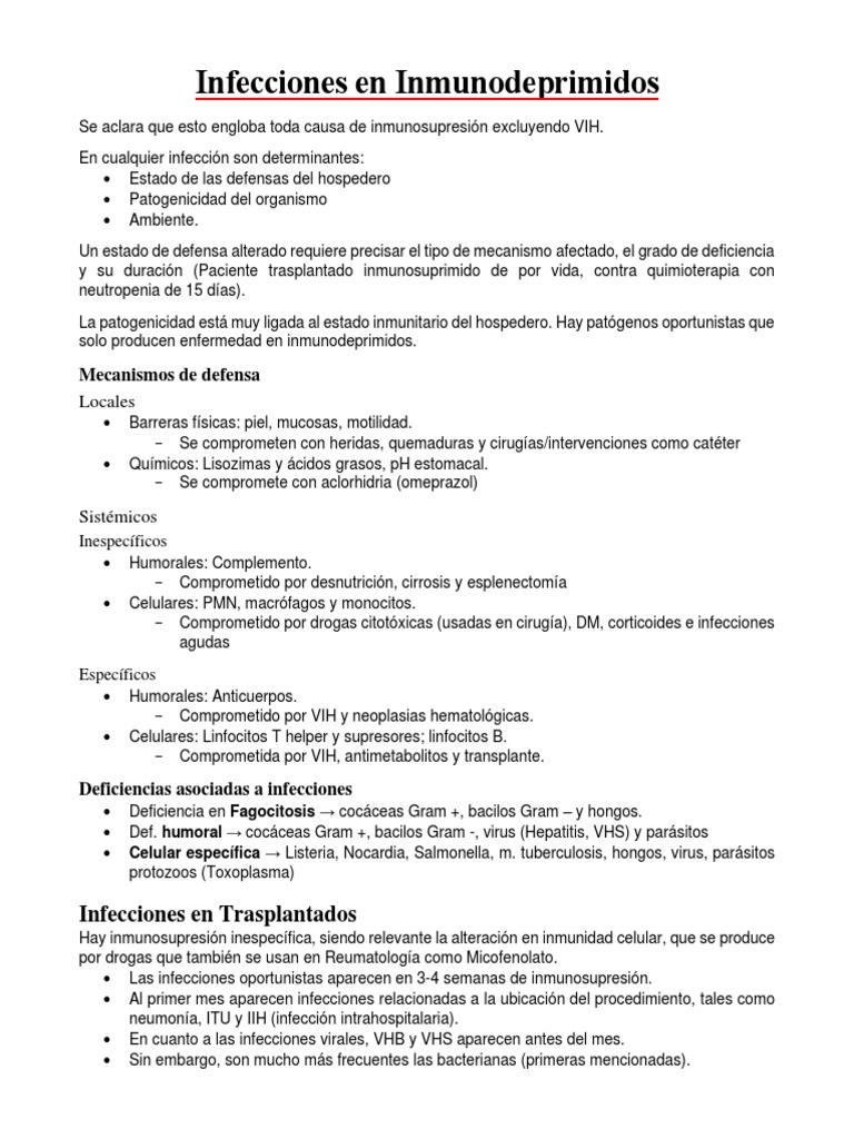 Infectología - 7. Infecciones Inmunocomprometidos | PDF | Infección ...