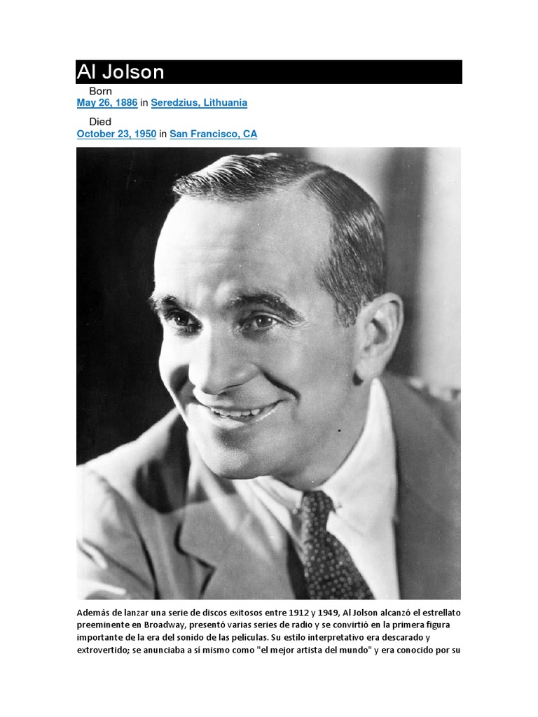 Biografía de Al Jolson: Estrella del Espectáculo | PDF | Arte