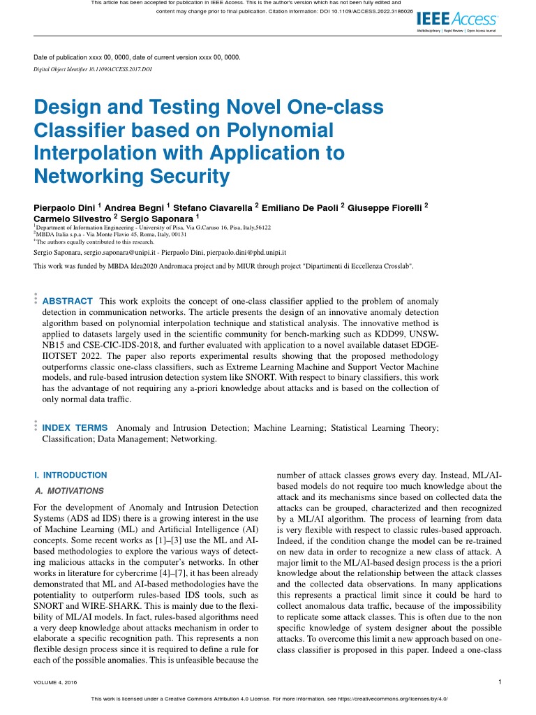 Design And Testing Novel One Class Classifier Based On Polynomial Interpolation With Application