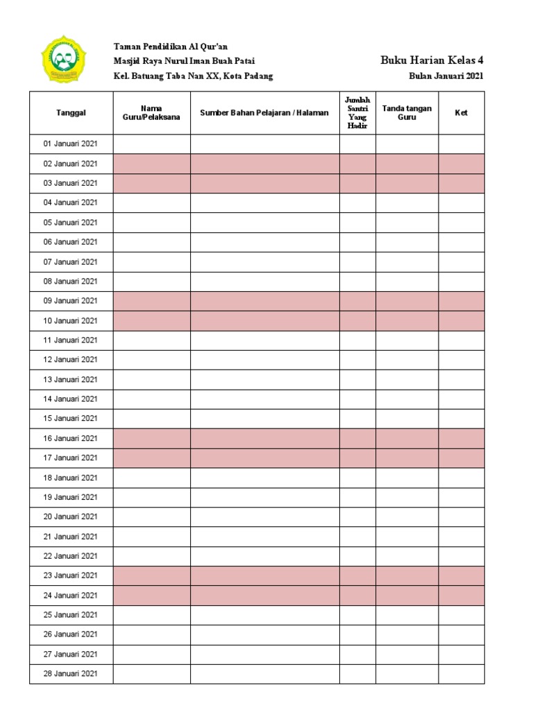 Contoh Buku Buku Harian Guru | PDF