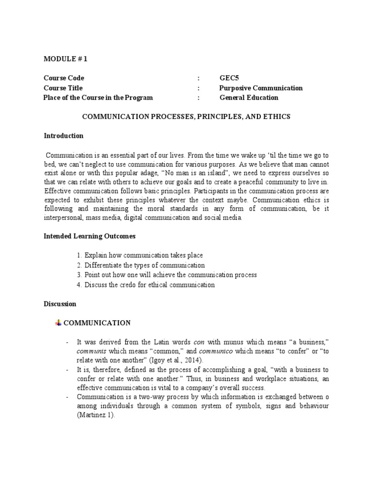 Module 1 Purposive Communication | PDF | Communication | Nonverbal ...