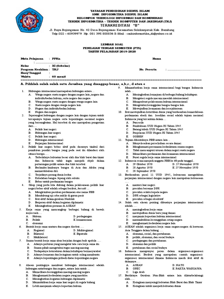 Soal Uts PPKN Kelas Xi | PDF